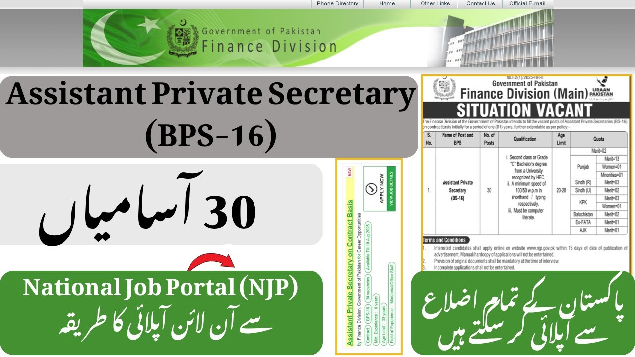 Asst. Private Secretary Jobs in Finance Division BPS-16 | Salary ...