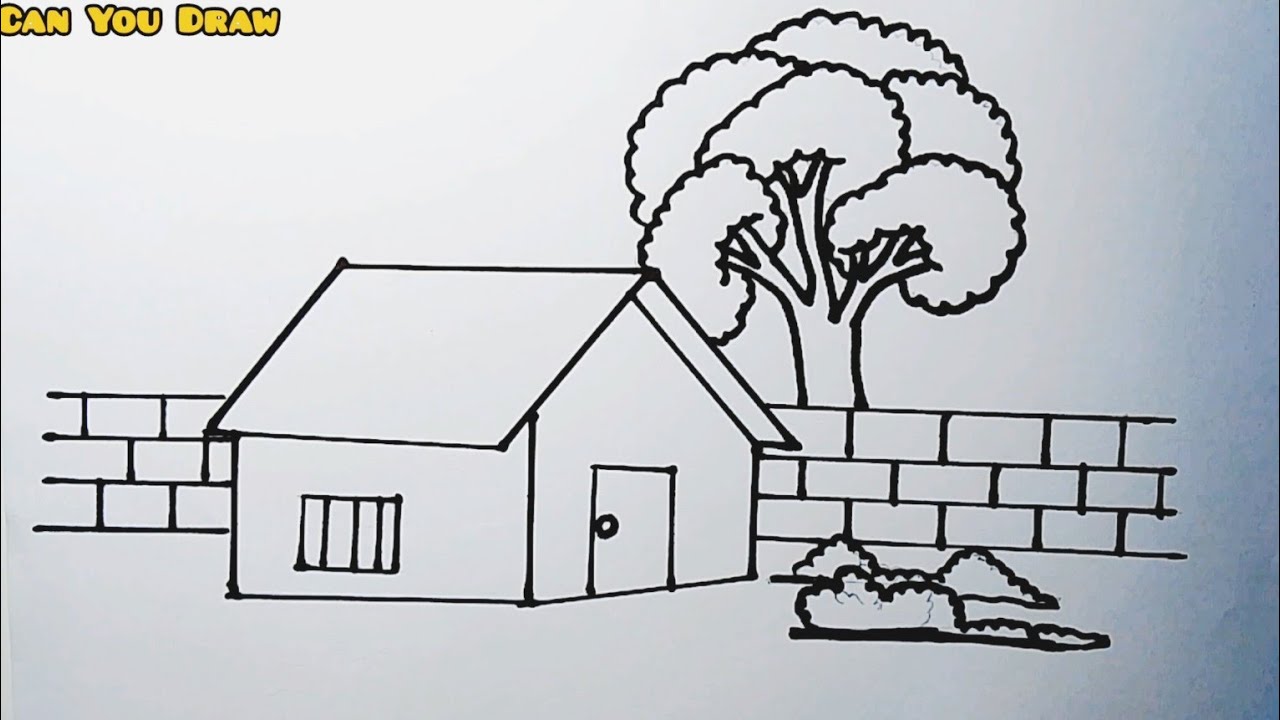 How to draw a house | Village house drawing-house drawing easy step by ...