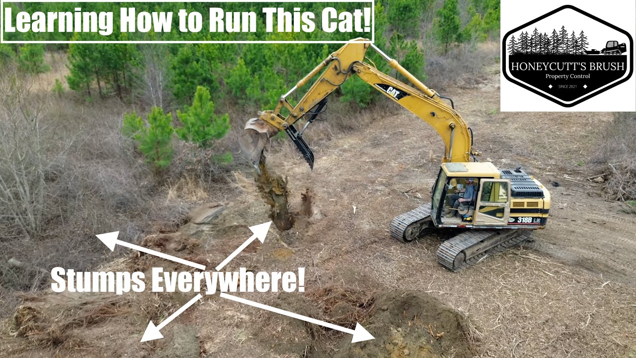 Digging Up STUMPS & Learning How to Operate This Caterpillar 318B ...