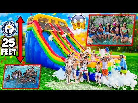 WE THREW THE KIDS THE BEST SUMMER MANSION POOL PARTY EVER 🥳& RENTED A 25 FEET WATER SLIDE😱!!
