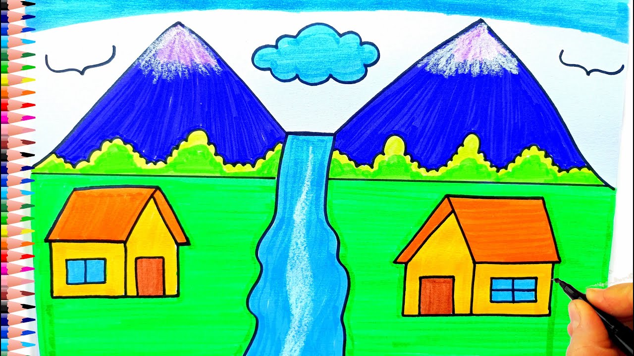 Kolay Manzara Resmi Çizimi 🏠 Doğa Resmi Çizimi - How To Draw Very Easy ...