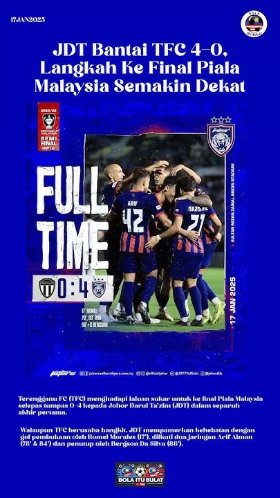 JDT bantai TFC 4-0.Peluang cerah ke Final!#PialaMalaysia #JDT #TFC #HarimauSelatan - YouTube