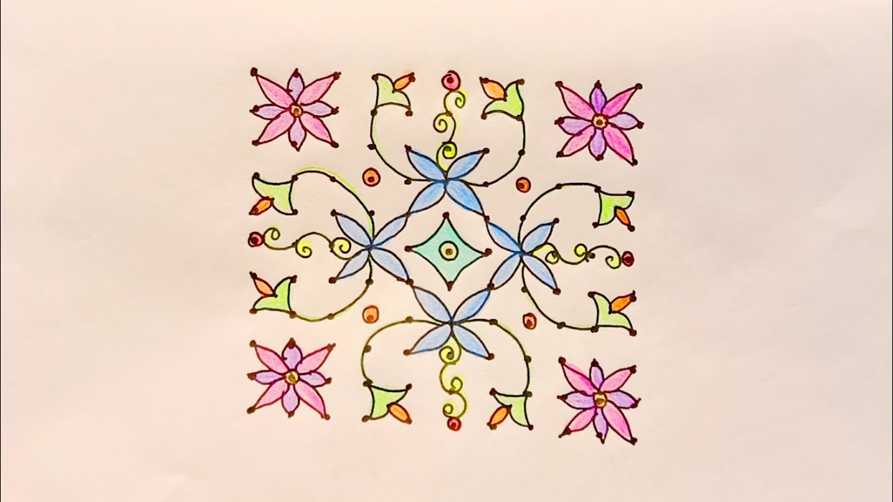 Kolam||Easy kolam for beginners|•11-11dots kolam||Easy flower Kolam ...