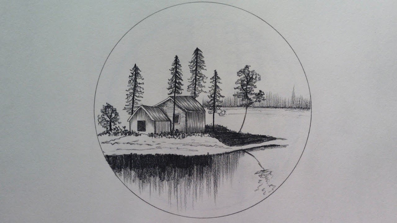 Beautiful Scenery Drawing with Pencil - Step by Step Pencil Sketch ...