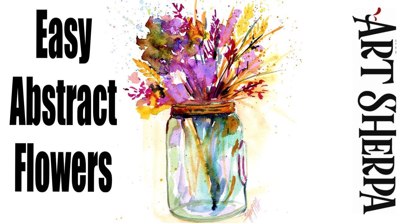 Easy Abstract Floral in Mason Jar How to Paint Watercolor Step by step ...