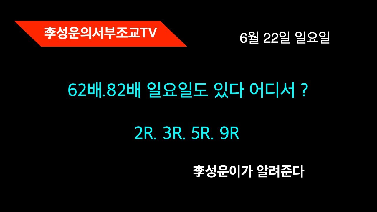 이성운 /6월 22일.일요일/ 62배. 82배 일요일도 있다/2R. 3R. 5R. 9R/부산:2R. 5R - YouTube