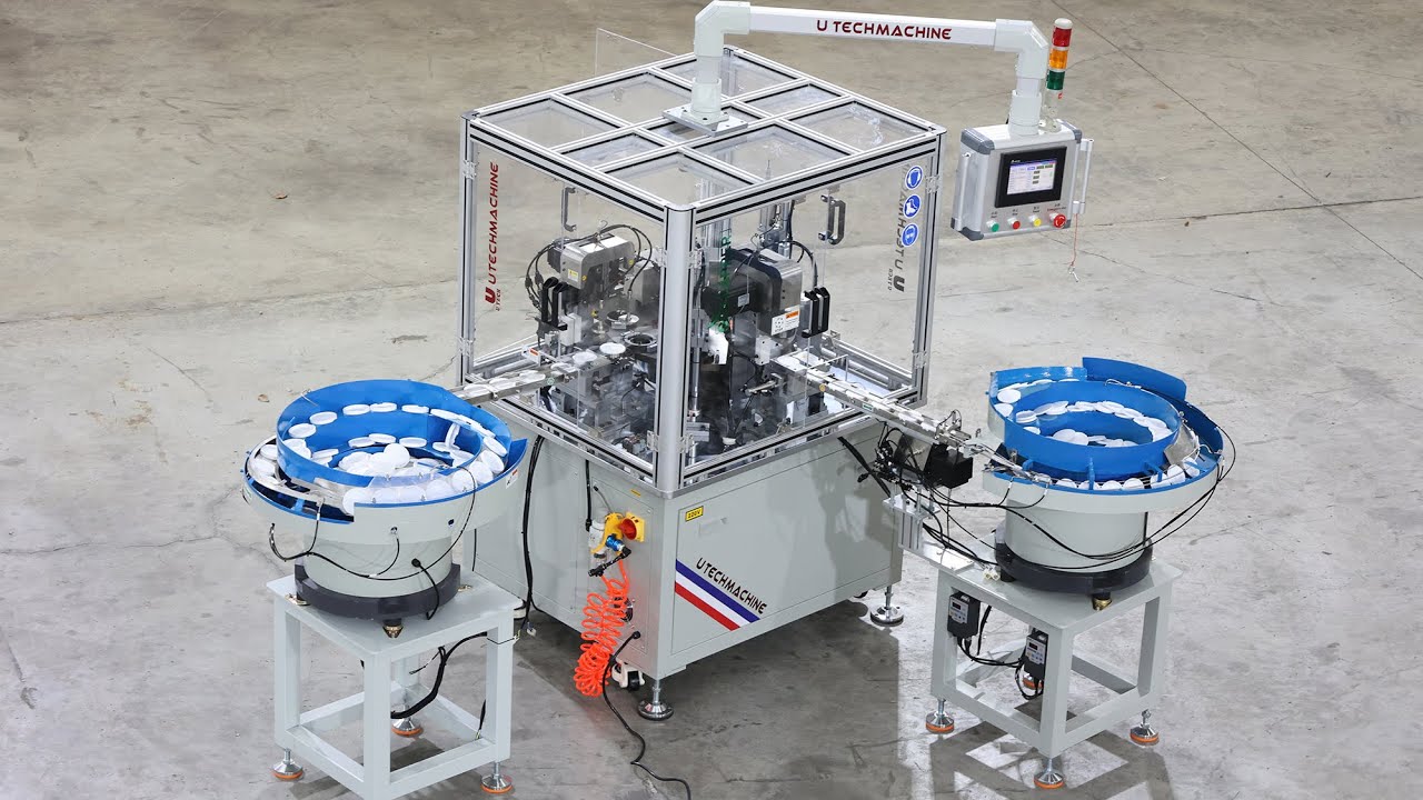 Powder puff cap assembly machine - YouTube