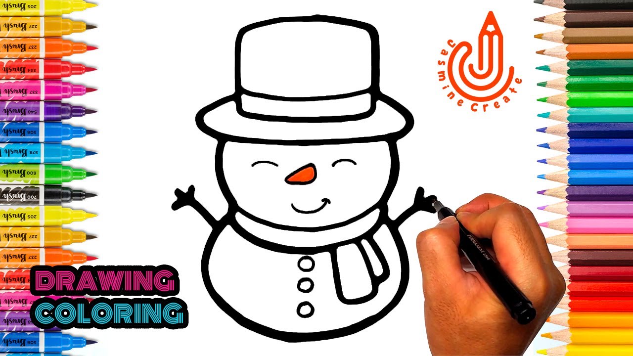 how to draw and color a cute snowman - YouTube