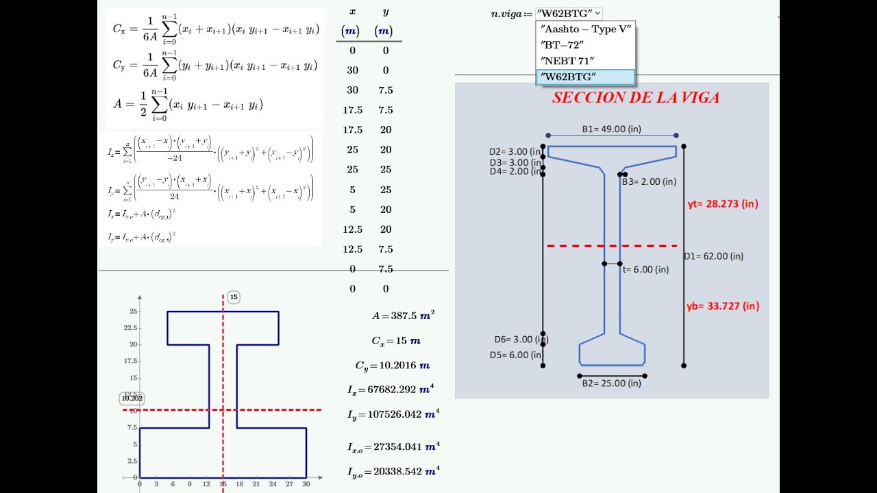 Propiedades geométricas de una sección con mathcad - YouTube
