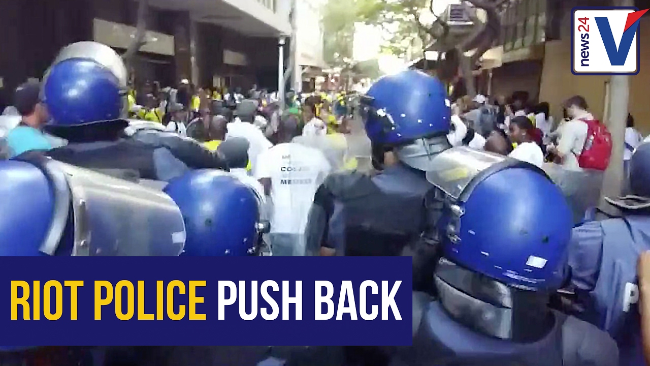 WATCH: Riot police push back students as EFF protesters approach - YouTube