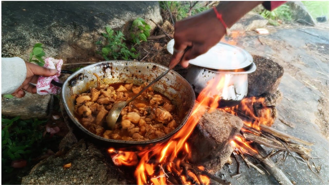 Chicken curry cooking||Forest chicken cooking||outdoor chicken cooking ...