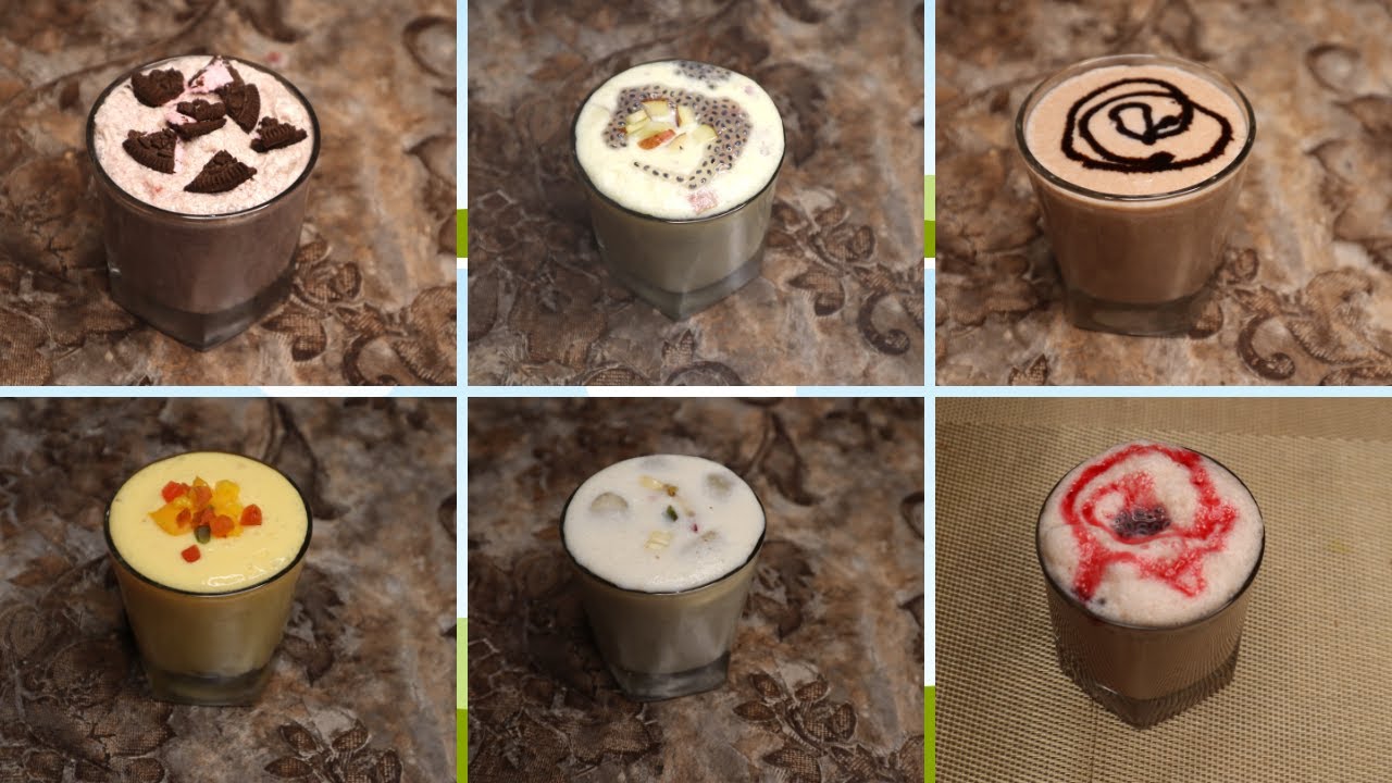 6 TYPES OF MILKSHAKES! Gulkand Shake Mango Shake Banana Shake Chikoo ...