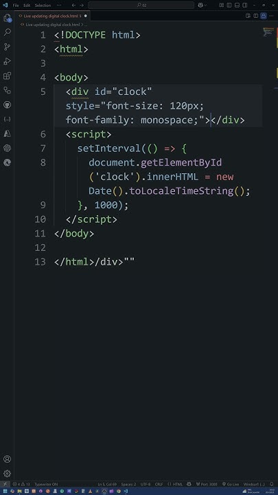 ⏰ Very Simple Live updating digital clock 🔴 [Real-Time] | HTML CSS JavaScript - YouTube