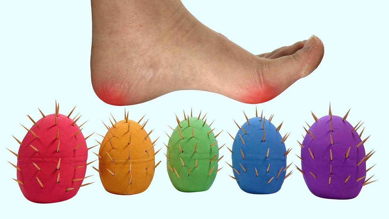 Learn Colors Kinetic Sand Surprise Eggs Foot Play Doh Learning Video ...