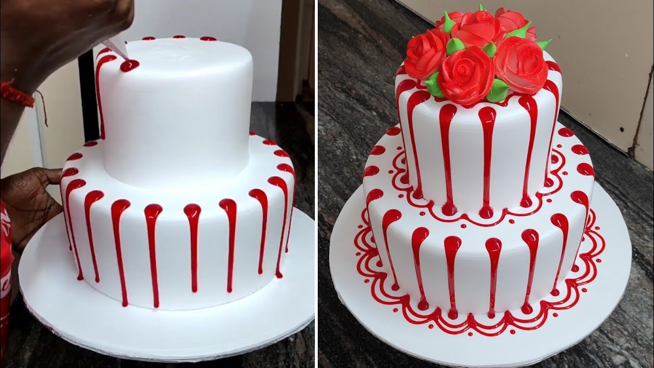 So Beautiful Cake Decoration | Red Gel Cake Design Cake Idea | 5kg Cool ...