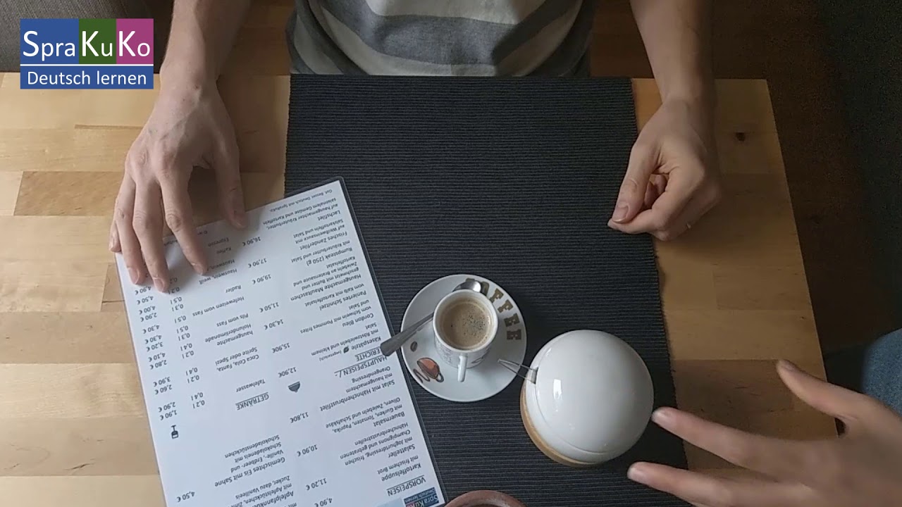 Deutsch lernen. Im Café / Restaurant ein Getränk bestellen und nach der ...