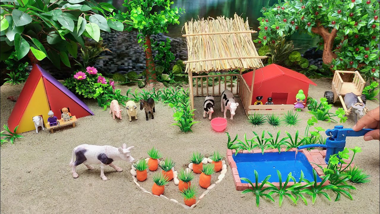 DIY how to make mini farm Diorama I diy cow shed I Mini water pump for ...