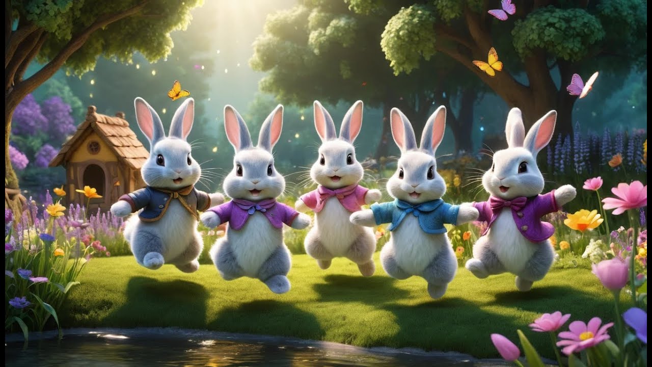 Five Little Bunnies Jumping on the Ground | Fun Bunny Counting Song for ...