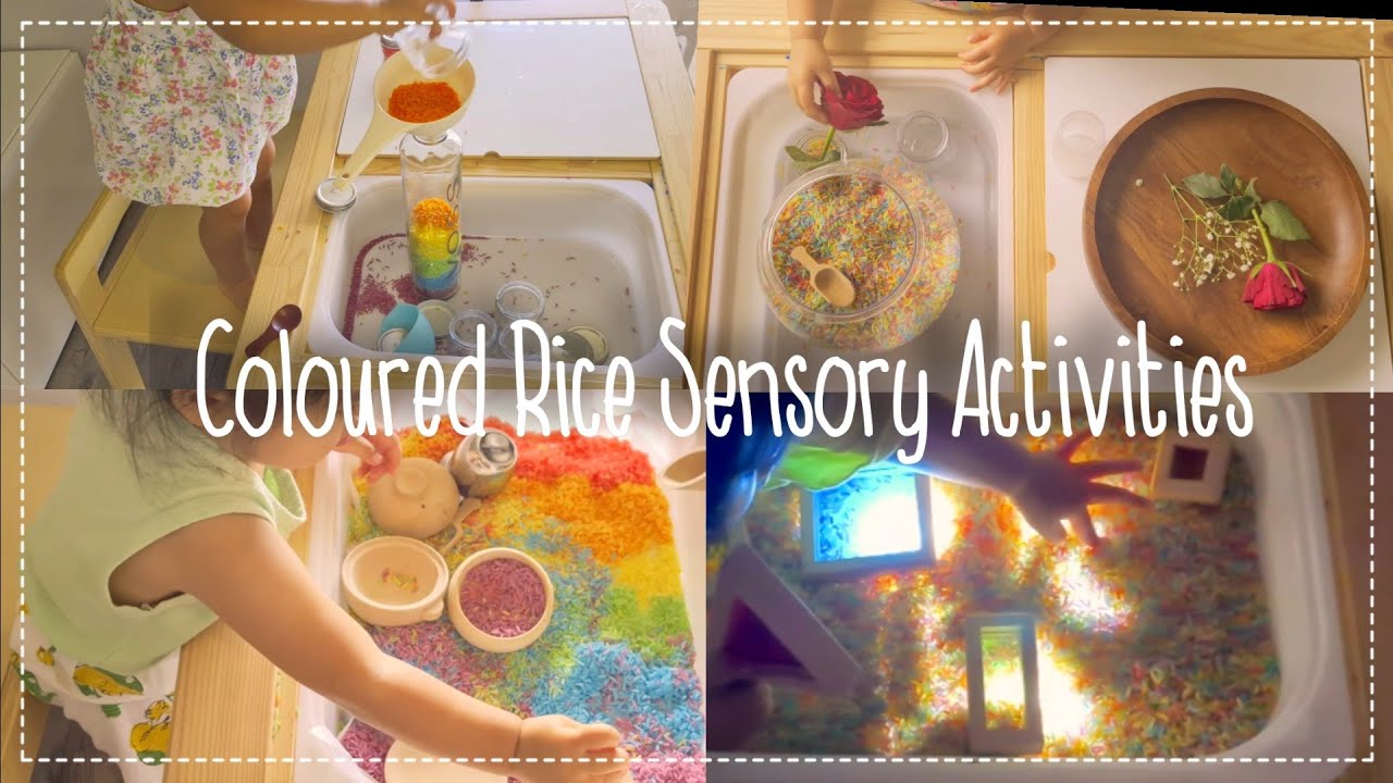 SENSORY PLAY with RICE for 1-2 year olds | Coloured rice activity for ...