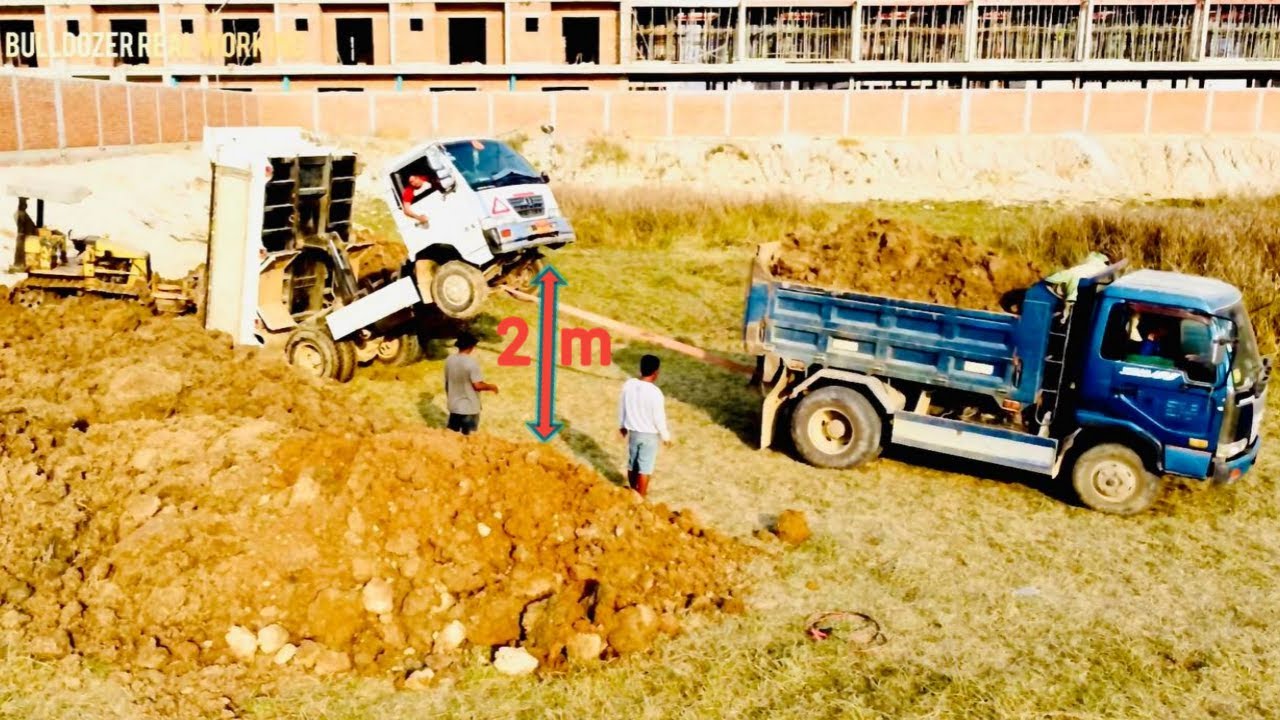 Extreme Dump Truck Fly Unloading: Bulldozer Power Push Out Unloading ...