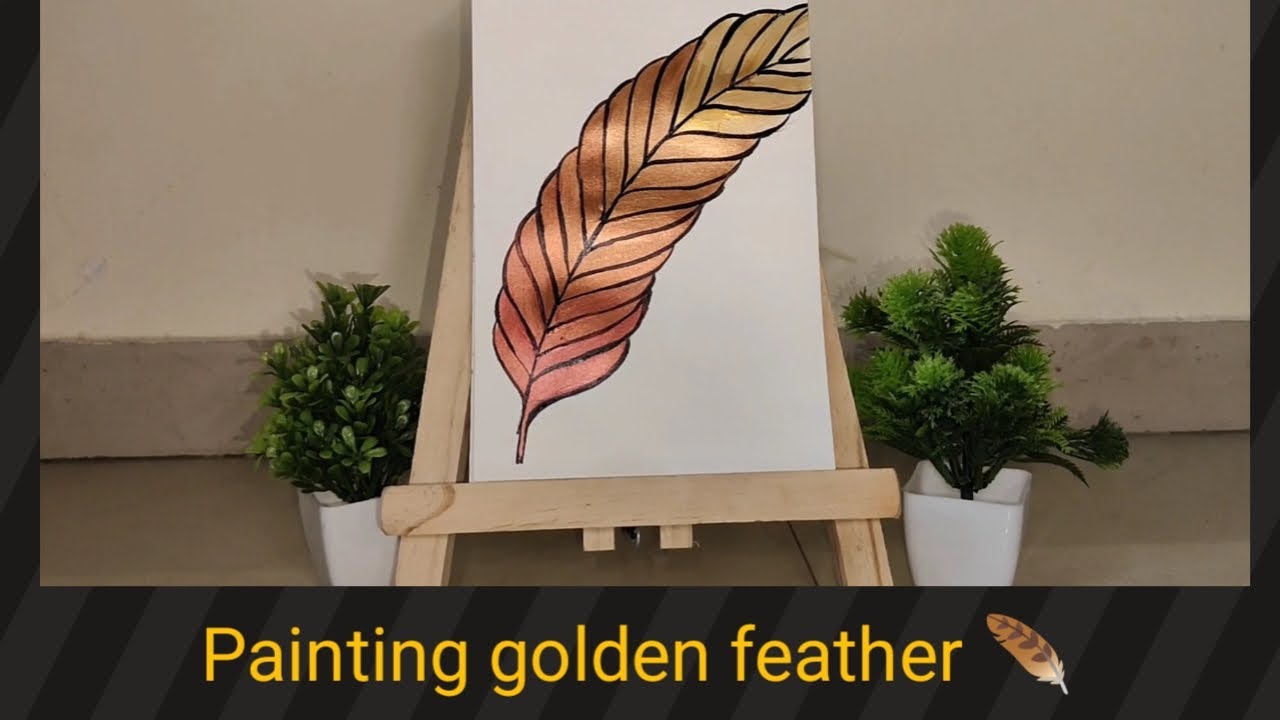 How to paint feather 🪶 ll golden feather ll acrylic painting - YouTube
