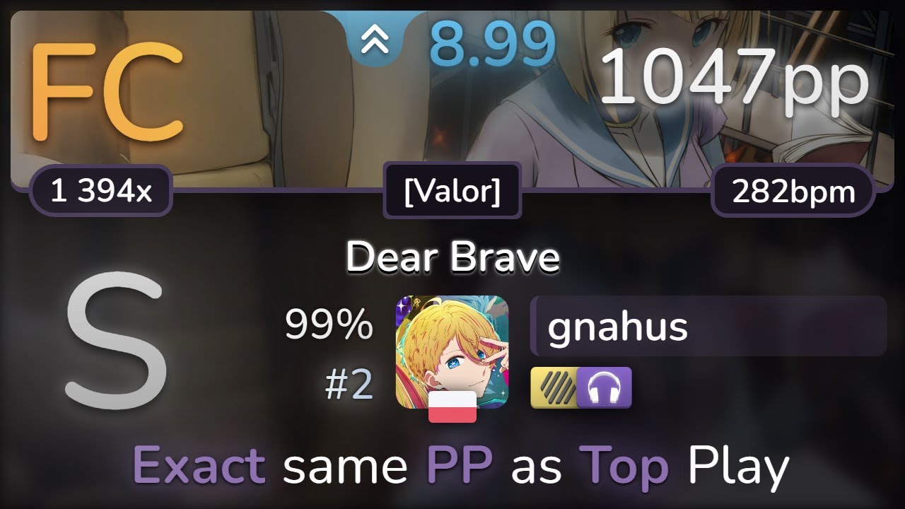 9.0⭐ gnahus | Kano - Dear Brave [Valor] +HDNC 99% (#2 1047pp FC) - osu ...