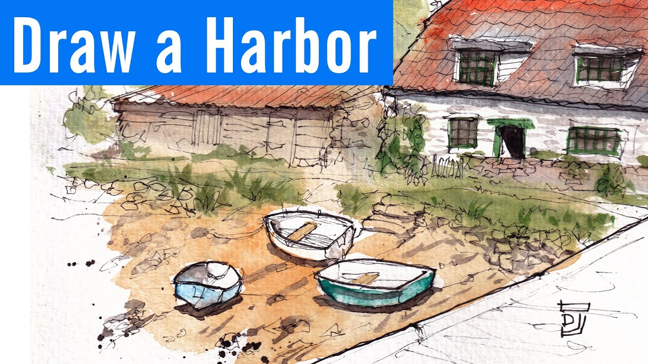 How to DRAW a HARBOR (or a harbour!) - YouTube