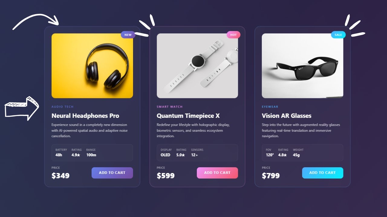 Build Futuristic E-commerce Cards Design with Glassmorphism ...