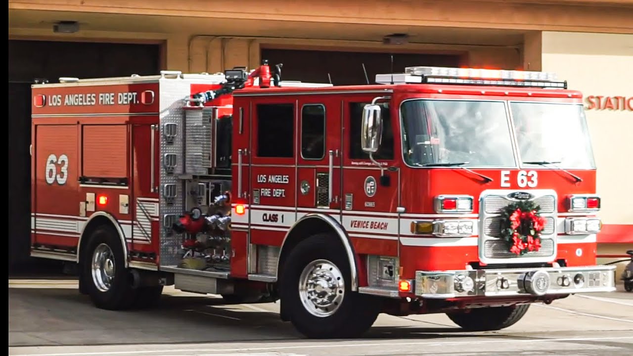 LAFD Engine 63 & Rescue 63 Responding - YouTube