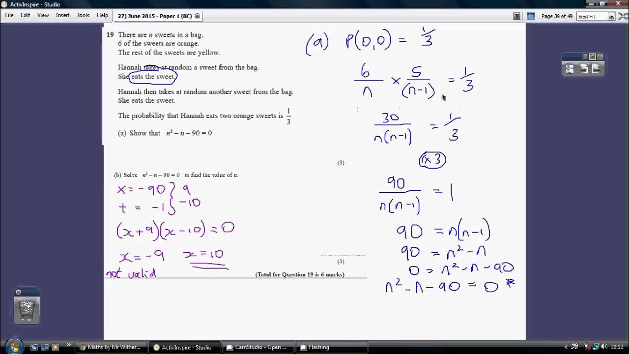 27) Edexcel GCSE Higher Tier Paper 1 - 4 June 2015 Q19 - YouTube
