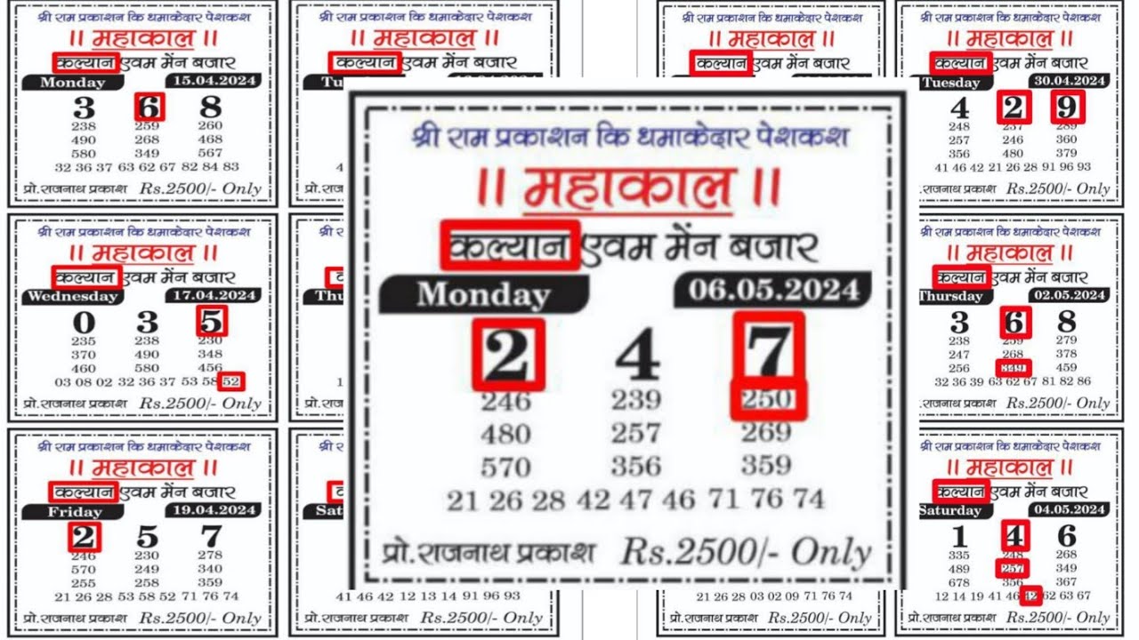 Mahakal Chart : 7/5/2024 || KALYAN CHART || MAIN CHART VIP PANA CHART ...