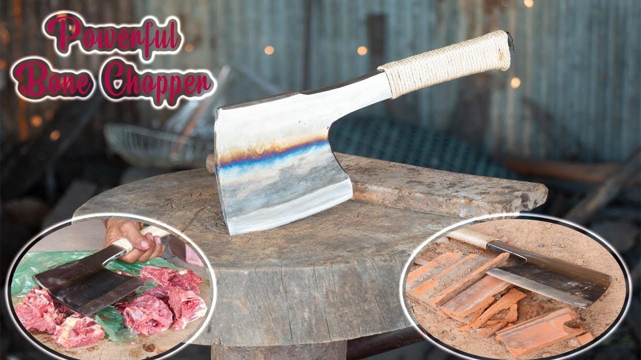 How make a strong and powerful kitchen axe from high carbon steel - YouTube