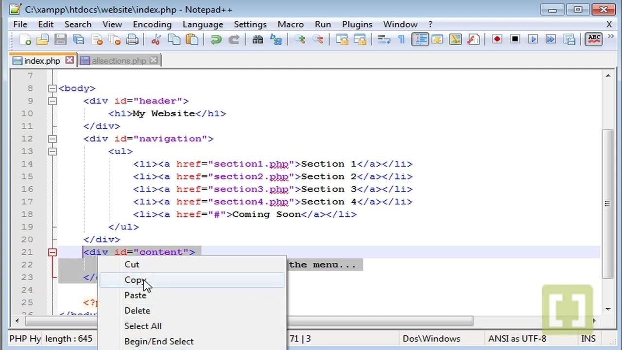 PHP - Lesson 101 - Storing Sections in Variables - YouTube