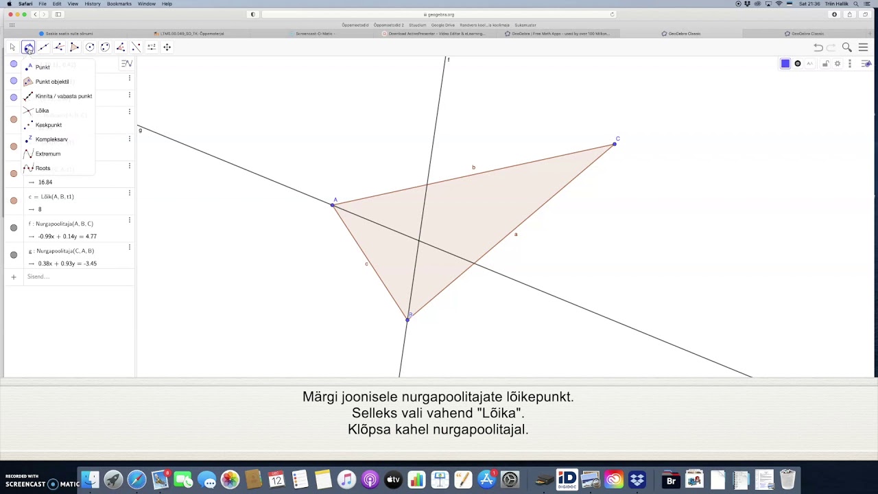 Kolmnurga siseringjoone joonestamine GeoGebras - YouTube