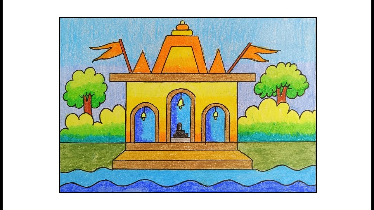 HOW TO DRAW GOD SHIVA TEMPLE EASY STEP BY STEP/TEMPLE DRAWING EASY ...
