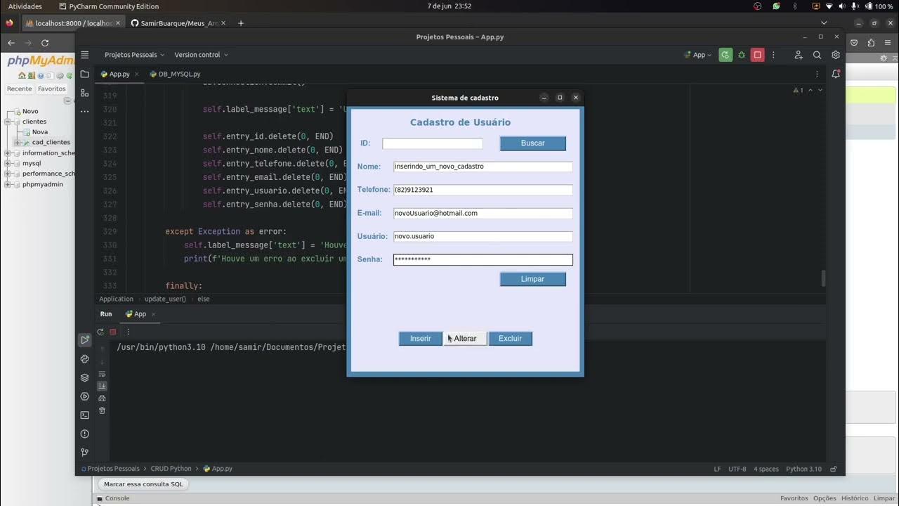 Sistema de Cadastro de Usuário com Python e MySQL (INSERINDO NOVO USUÁRIO) - YouTube