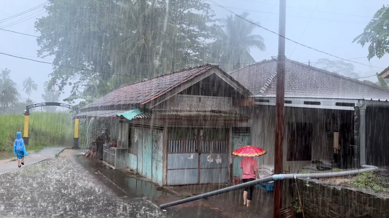 Rain Big Thunder Rain Weather Village is calming | Rain For Healing ...