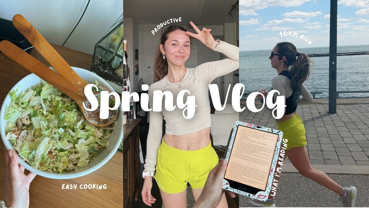 SPRING VLOG 🌼 New book, 16km Run, Easy Cooking, lululemon essentials! - YouTube