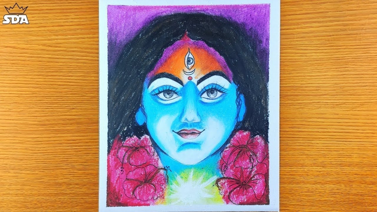 How to Draw Maa kali with Oil Pastel - step by step || Mahakali Drawing ...