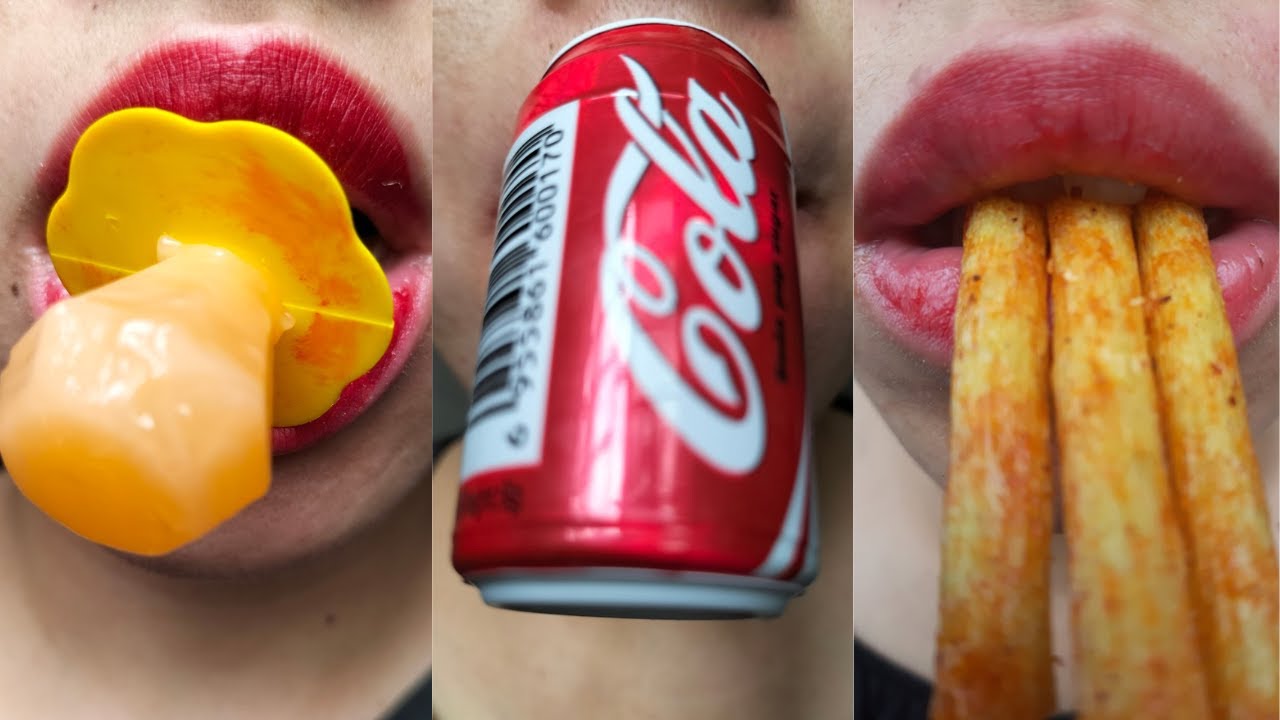 asmr COCA COLA POTATO CHIP GUMMY eating sounds ROSE #17 - YouTube