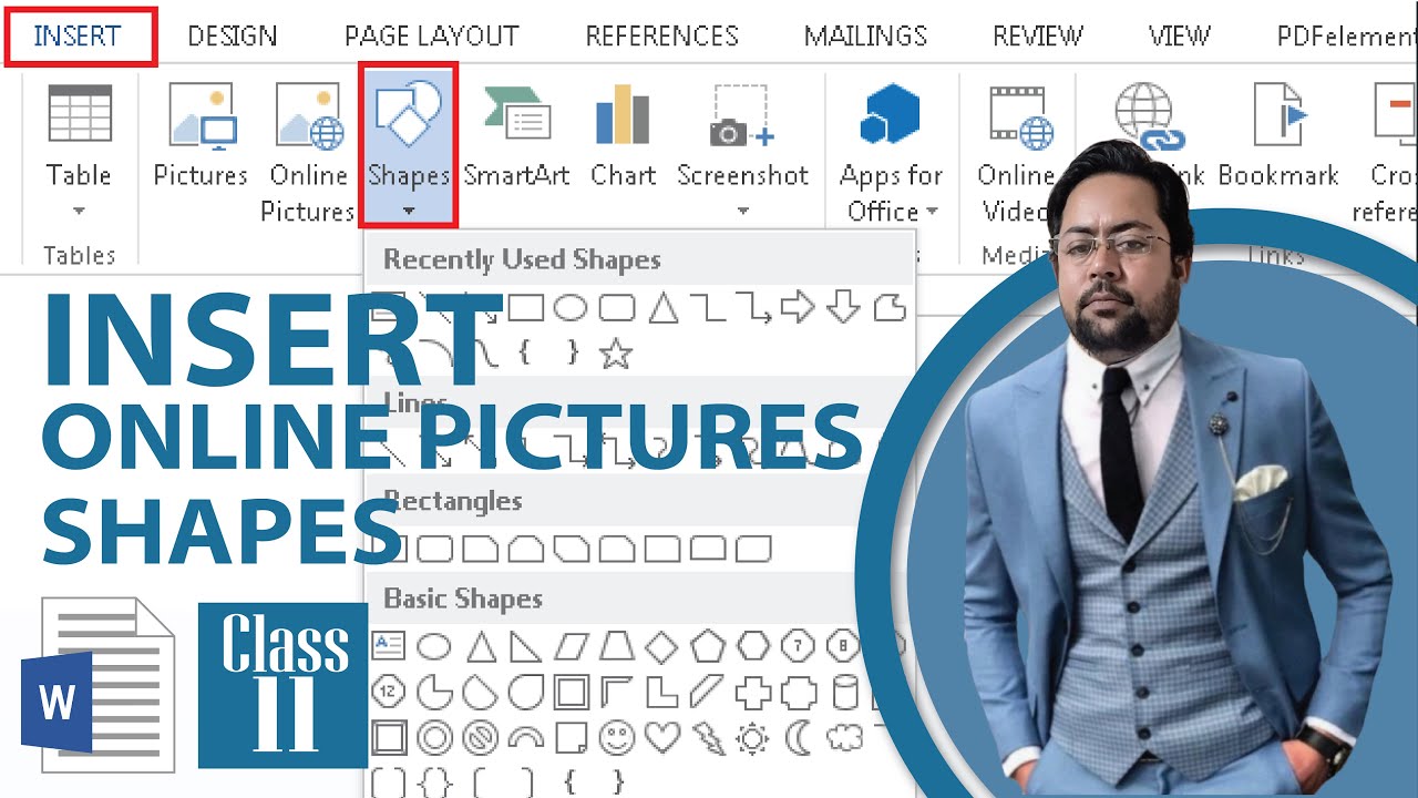 Insert Online Pictures in Ms Word Class 11|Insert Shapes in Ms Word ...