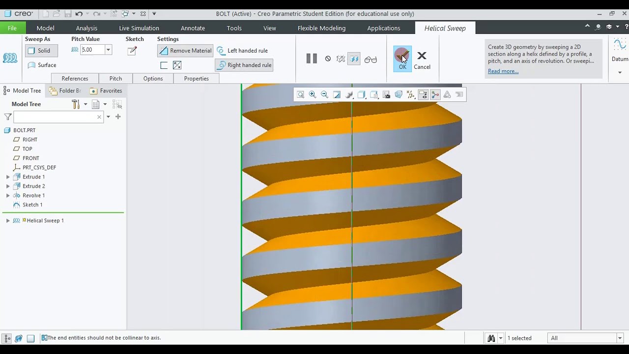 How to Create Hexagonal Headed Bolt in Creo 6.0 - YouTube