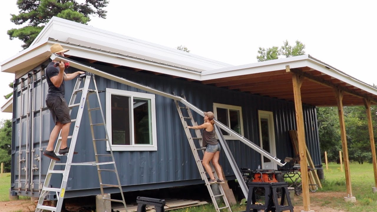 Catching Water Off Our SHIPPING CONTAINER HOME! - YouTube
