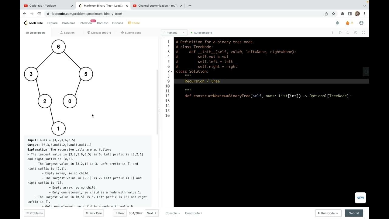 leetcode 654. Maximum Binary Tree - recursion - YouTube