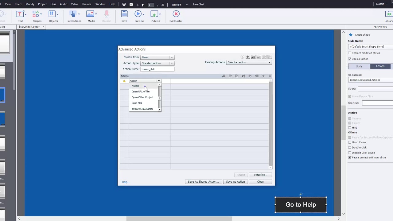 Last visited slide with Advance action in Adobe Captivate - YouTube