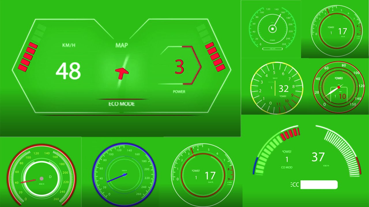 Green Screen Bike Digital Speedometer | Speed Panel Element Green ...