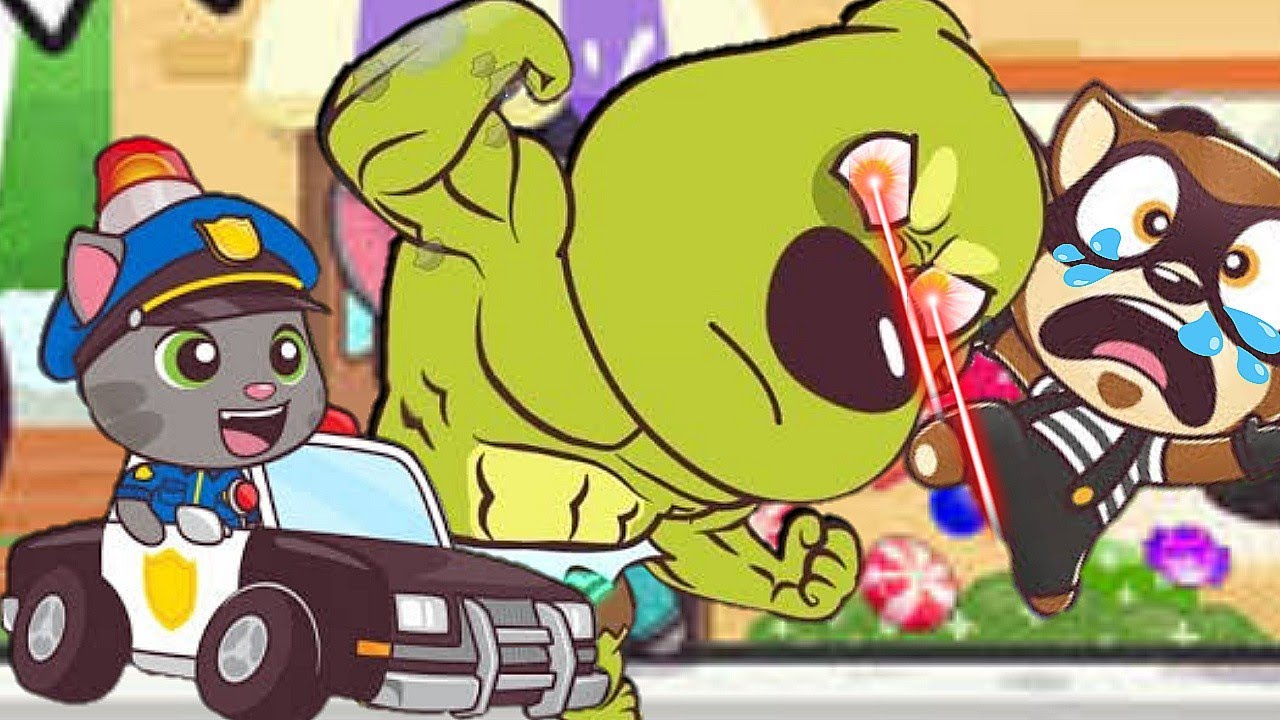 Talking Tom Candy Run Officer Tom & Braniac Ben vs Roy Raccoon Gameplay ...