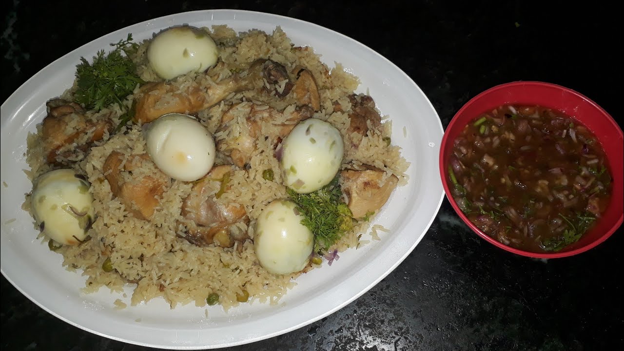 Chicken anda yakhini polao with imli kachumbar - YouTube