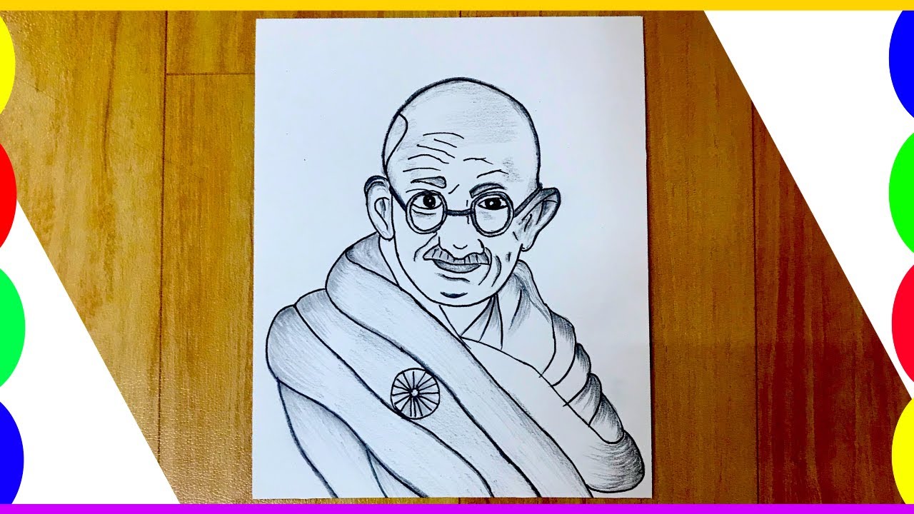 how to draw gandhiji with tricolor mahatma gandhi drawing karamachand ...