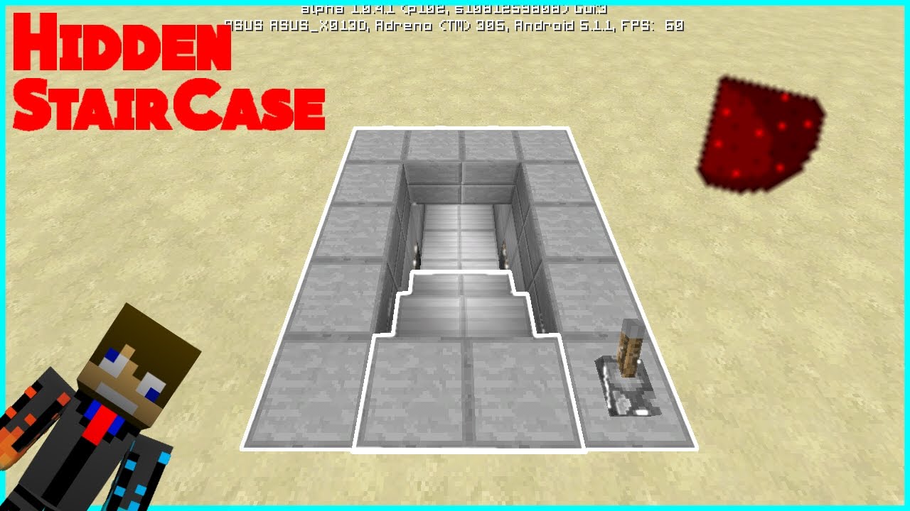 Mcpe Redstone Turorial: 2 Wide Hidden Staircase (Secret Entrance) - YouTube